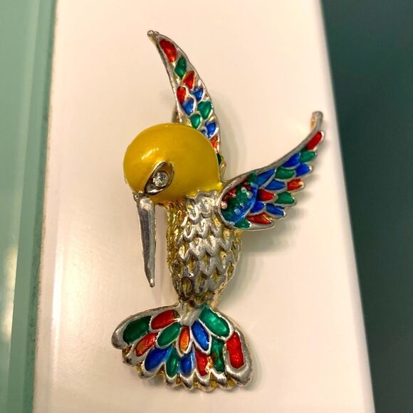 Vintage | Jewelry | Vintage Colorfulenamel In Flighthummingbird Pendant ...